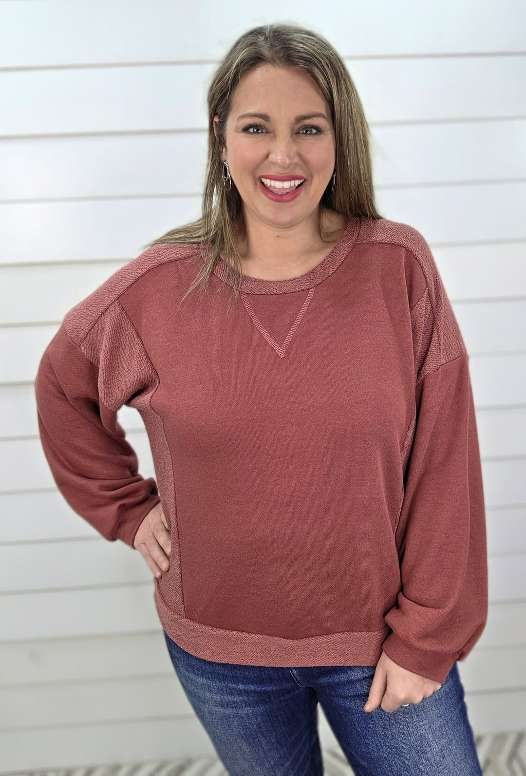 MARSALA FRENCH TERRY W/ REVERSE FRENCH TERRY KNIT PULLOVER – Brooch ...