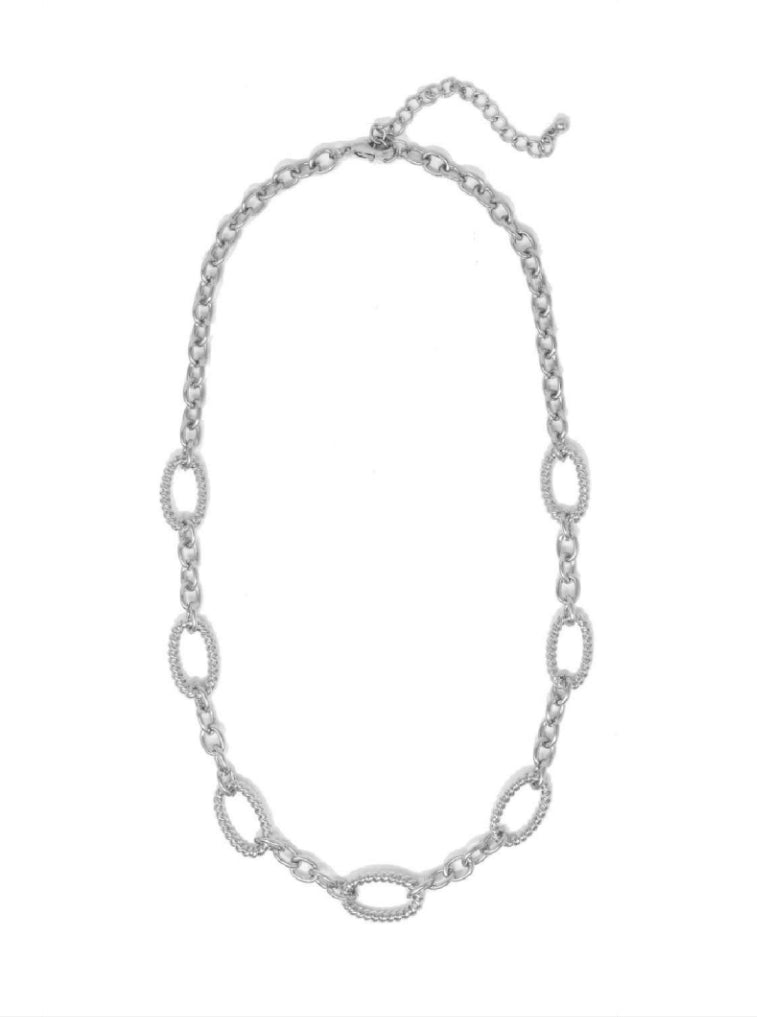SILVER TEXTURED OVAL LINKED CHAIN NECKLACE – Brooch Boutique