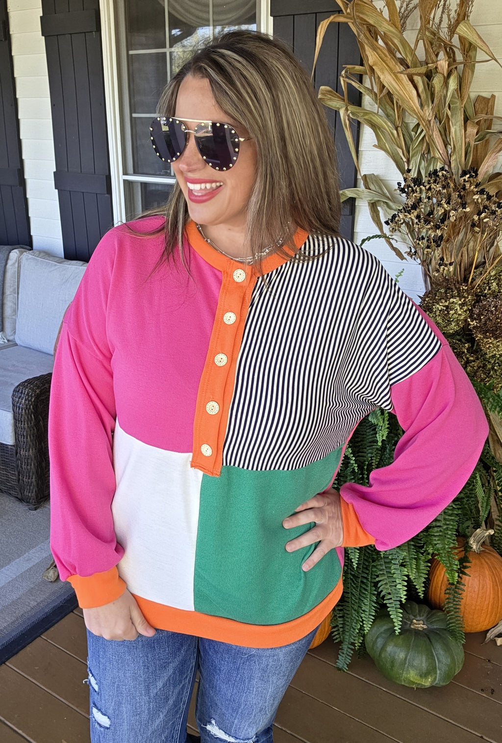 MULTI COLOR BLOCK FRENCH TERRY HENLEY TOP – Brooch Boutique